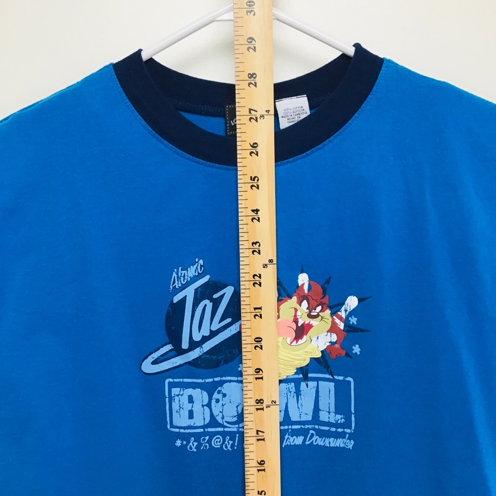 Vintage Looney Tunes Atomic Taz Bowling Ringer Tee Sh… - Gem